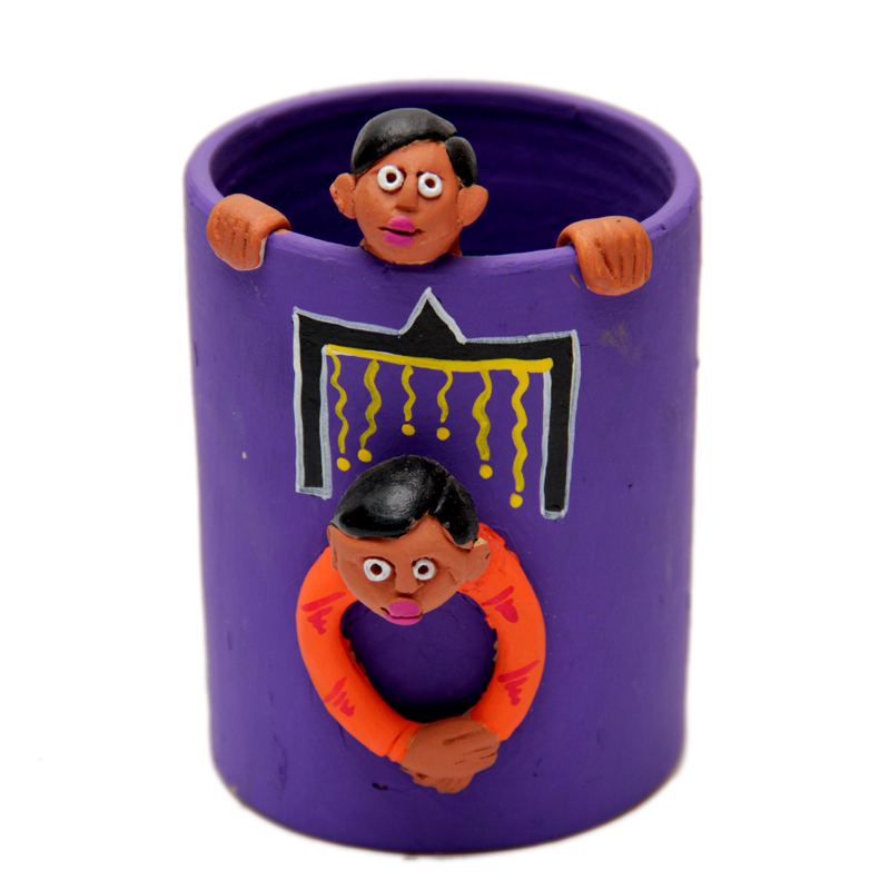 Buy Online Clay Handicraft - Two Friends Penstand Purple - HANDCRAFT Online