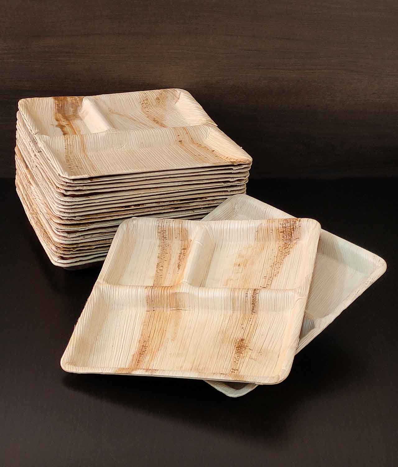 10" Eco-friendly Disposable Areca Leaf Plates - 3 Compartments - HANDCRAFT